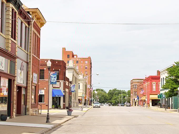 The red brick streets of Abilene tell stories of cattle drives and railroad days under the wide Kansas sky.