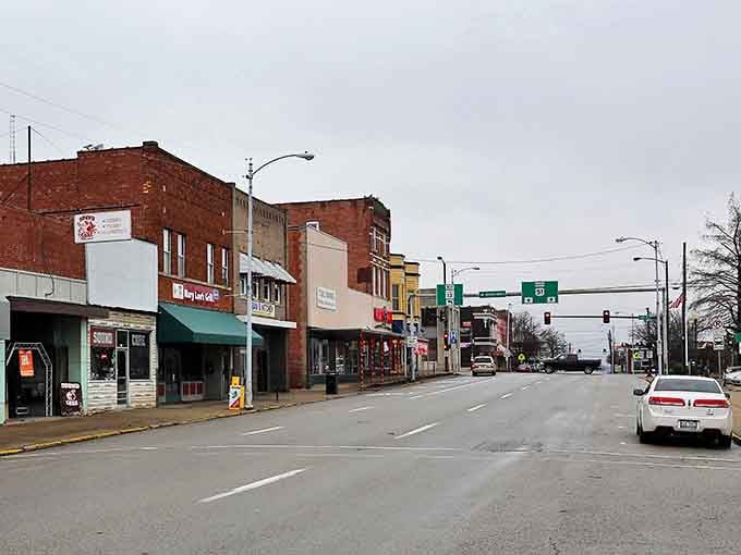 Winter reveals Carbondale's quieter side, where brick buildings stand sentinel against gray skies and traffic moves at a leisurely pace.
