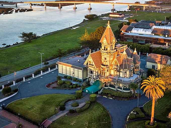 The Carson Mansion stands as Eureka's crown jewel, a Victorian masterpiece overlooking the working harbor below.