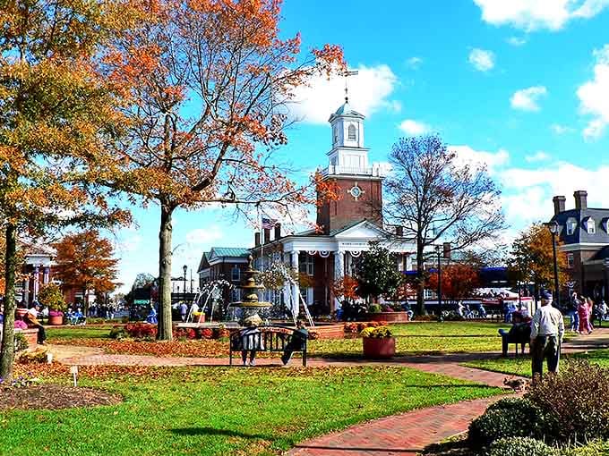 Fall colors frame Georgetown's town circle, creating a postcard-perfect retirement setting. Who needs expensive coastal living with views like this?