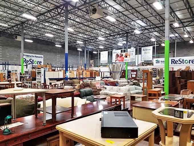 Rows of furniture stretch endlessly, each piece waiting for its perfect new home story.