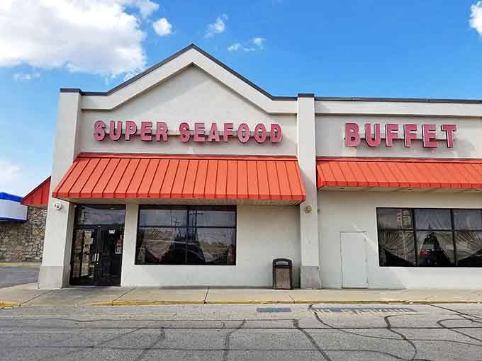 Where crab legs and endless options meet under one roof. The red awning practically screams "Come get stuffed!"
