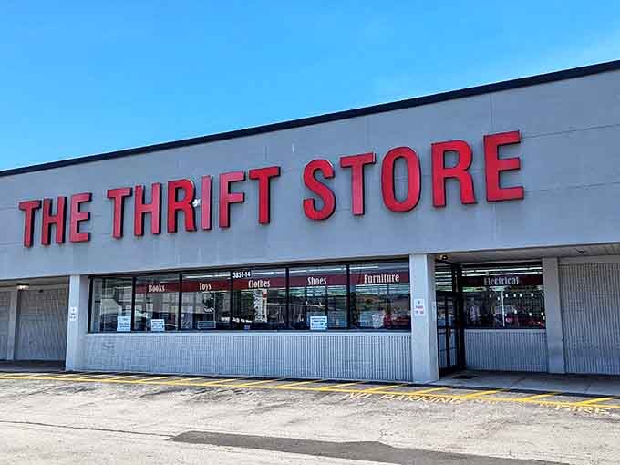 When a thrift store proudly displays "Books, Toys, Clothes, Shoes, Furniture and Electrical" on its windows, you know they mean business!