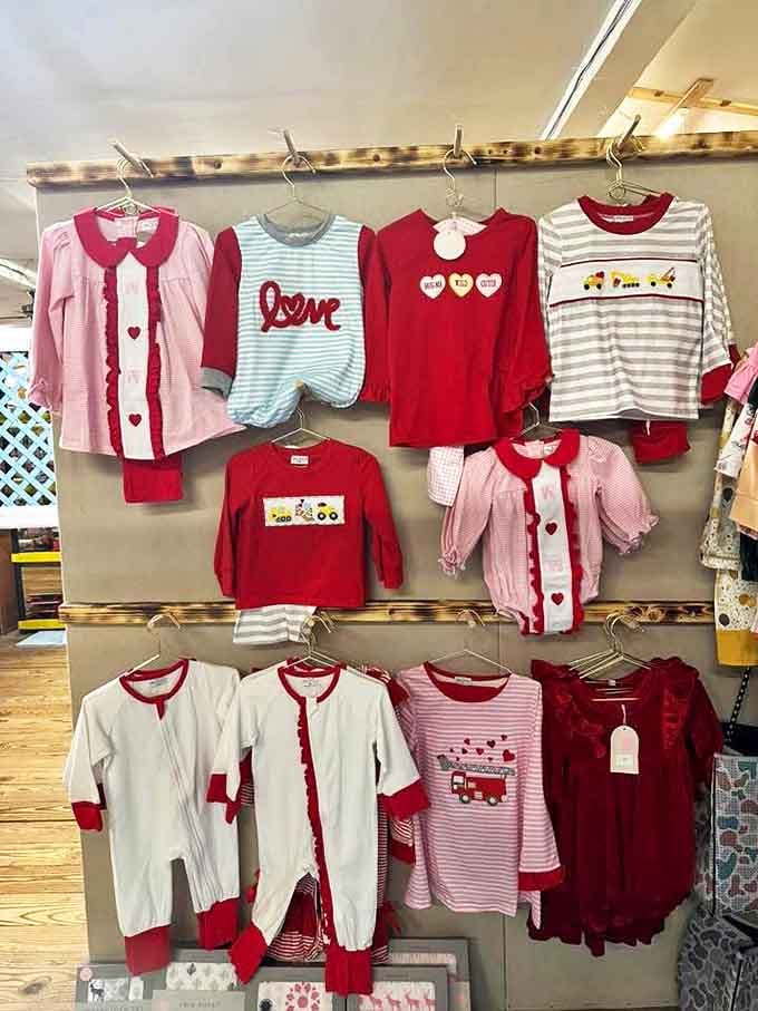 Valentine's Day exploded all over this children's clothing display, proving vintage style starts young and hearts never go out of fashion.