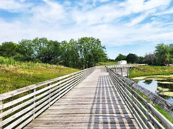 This wooden boardwalk at Eugene T. Mahoney State Park invites contemplative strolls where the only notification you'll receive is from Mother Nature herself.