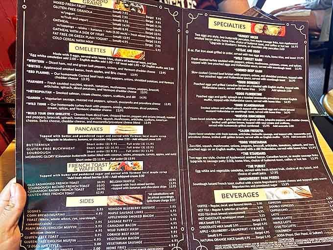 This menu isn't just a list of breakfast options&mdash;it's a treasure map to morning happiness, with each item promising its own delicious adventure.