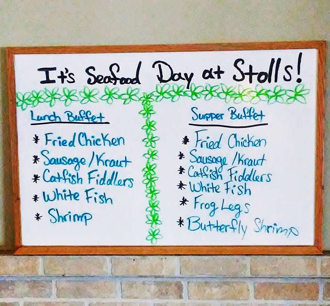When a menu board announces "Seafood Day" in landlocked Indiana, you know you're in for a delightful culinary plot twist.