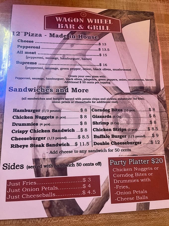 A menu that gets straight to the point&mdash;no fancy descriptions needed when the food speaks for itself. That $8 hamburger is calling your name.