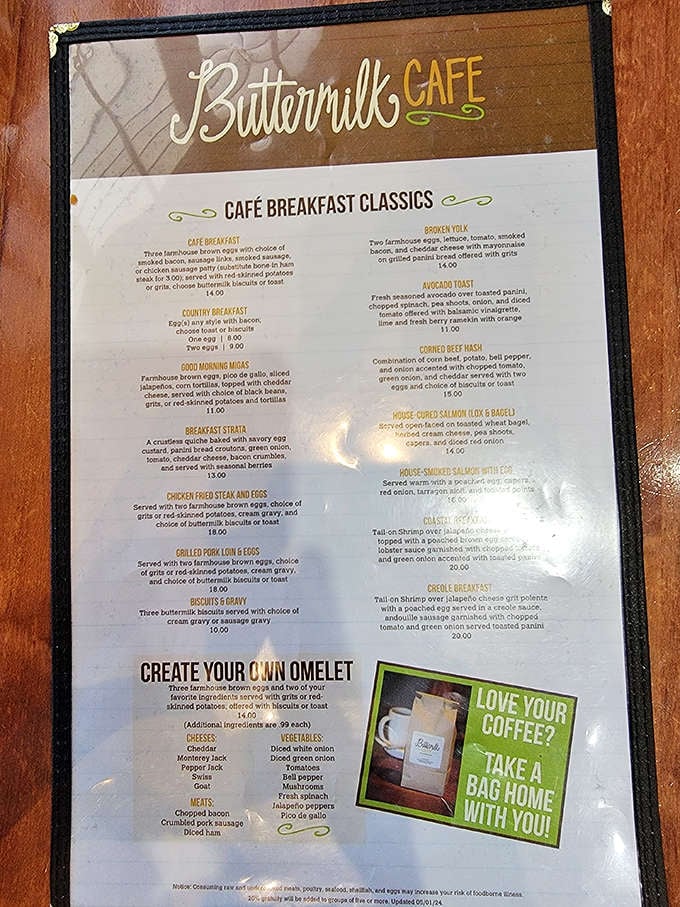 This menu isn't just a list of food&mdash;it's a roadmap to happiness with directions like "add bacon" and "served with grits."