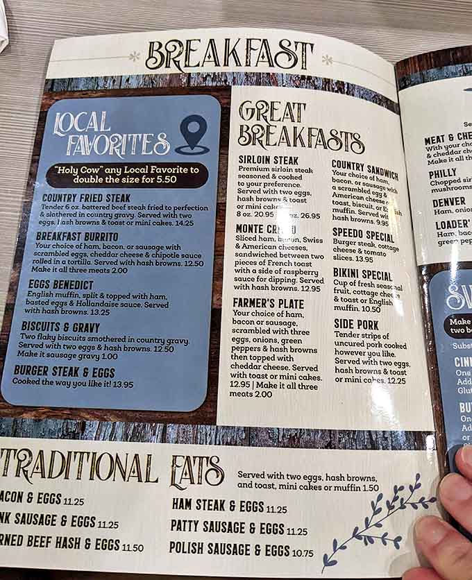 The menu doesn't need fancy fonts when the food speaks this loudly. That "Holy Cow" option? Consider it Montana's most honest truth in advertising.