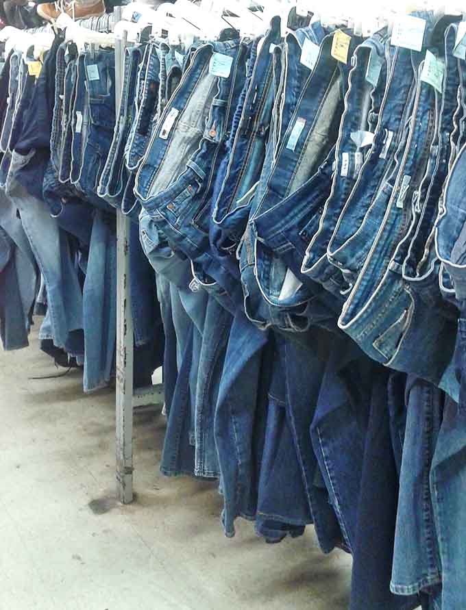 Denim democracy in action &ndash; every wash, cut, and era hanging shoulder to shoulder like a textile timeline of American fashion.