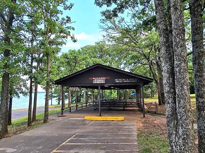 This lakeside pavilion has witnessed more family reunions, birthday celebrations, and impromptu picnics than a small-town community center.