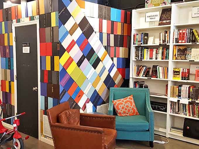 A reading nook that looks like it was designed by Mondrian after discovering IKEA &ndash; colorful, comfortable, and calling your name.