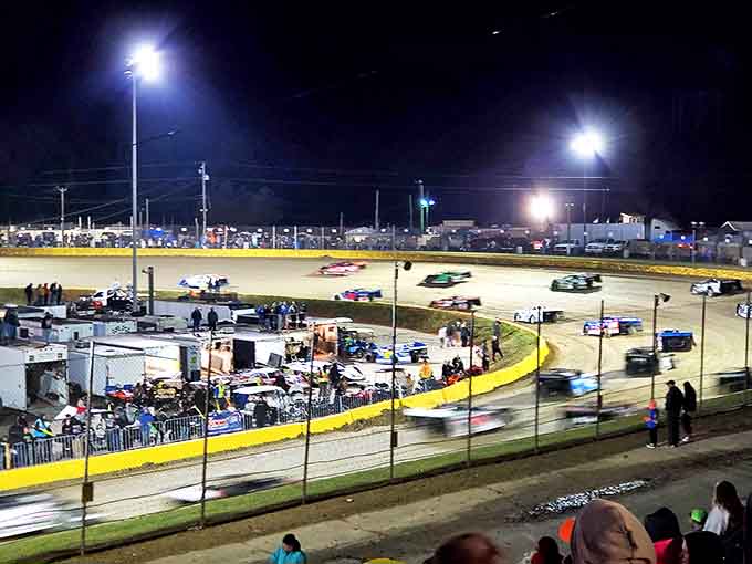 Under the lights at Senoia Raceway, weekend warriors battle it out on dirt tracks while spectators enjoy America's grassroots racing tradition.