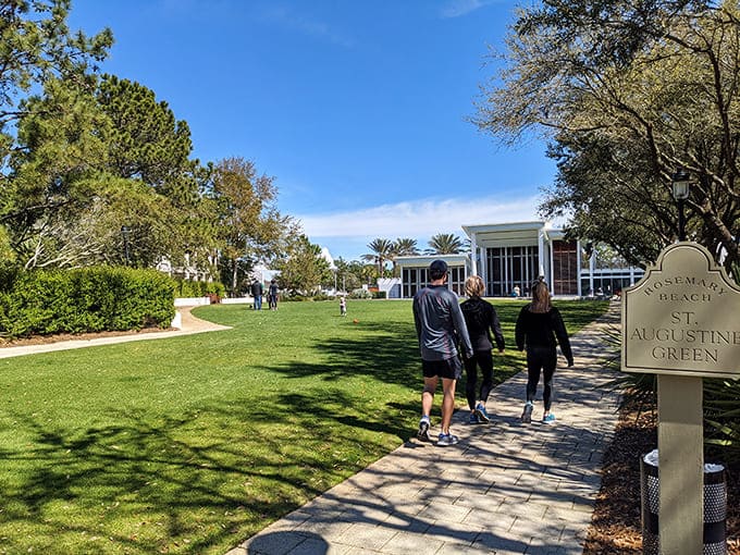 St. Augustine Green offers a peaceful respite from beach activities, where locals and visitors alike can stretch their legs on manicured pathways.