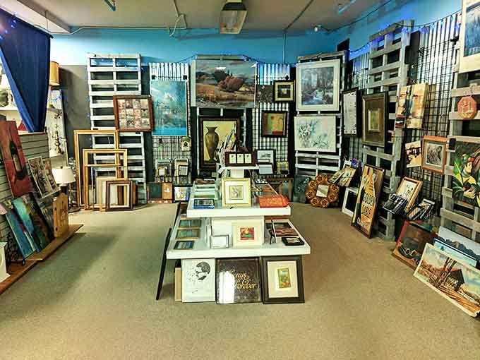 The art section transforms forgotten frames into future focal points. One person's discarded landscape is another's living room conversation starter.