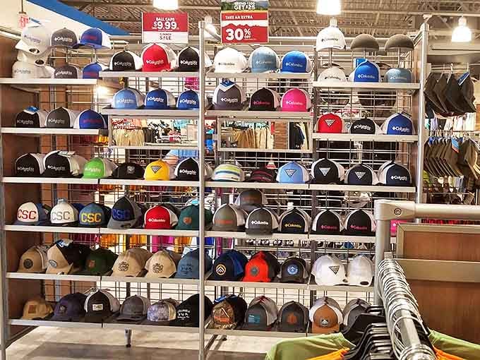 Baseball cap heaven! Like a colorful candy store for your head, with enough options to match every outfit in your closet.