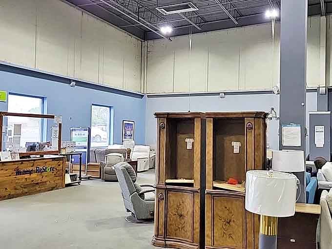 The showroom floor offers a glimpse into possibilities &ndash; that ornate wooden cabinet might just be your next conversation piece.