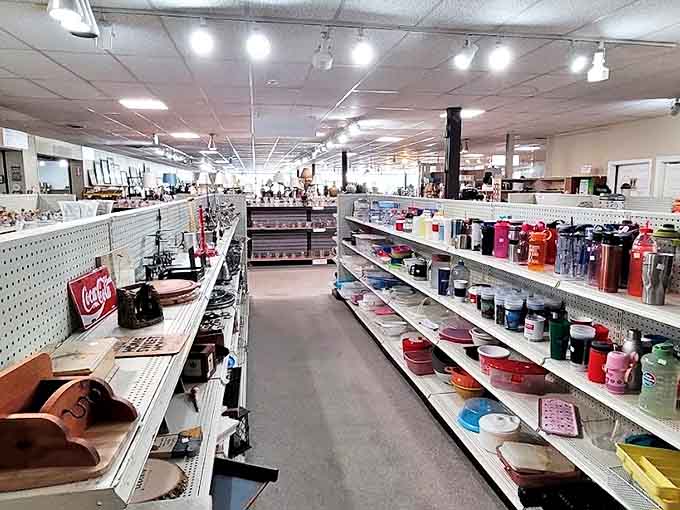 The drinkware aisle stretches toward infinity, where yesterday's forgotten tumblers await their second act in someone's cabinet or hipster apartment bar cart.