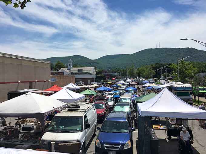 Mountains cradle the marketplace like nature's amphitheater, where the drama of finding that perfect something unfolds every Sunday.