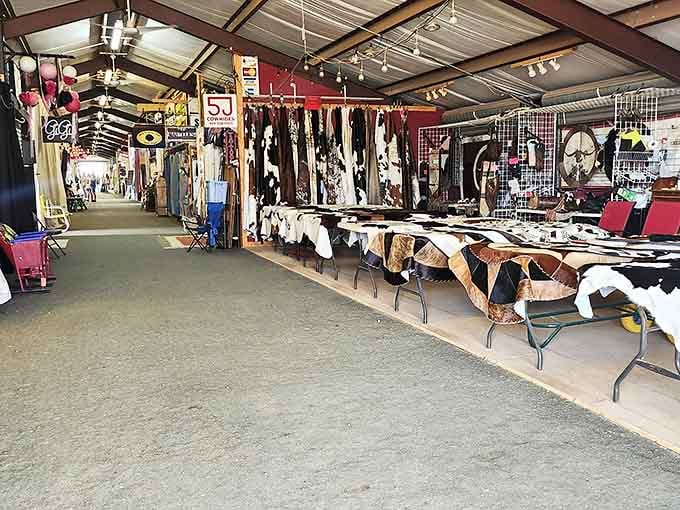 Cowhide heaven! This covered pavilion houses everything from Western decor to leather goods, all waiting for the perfect home.