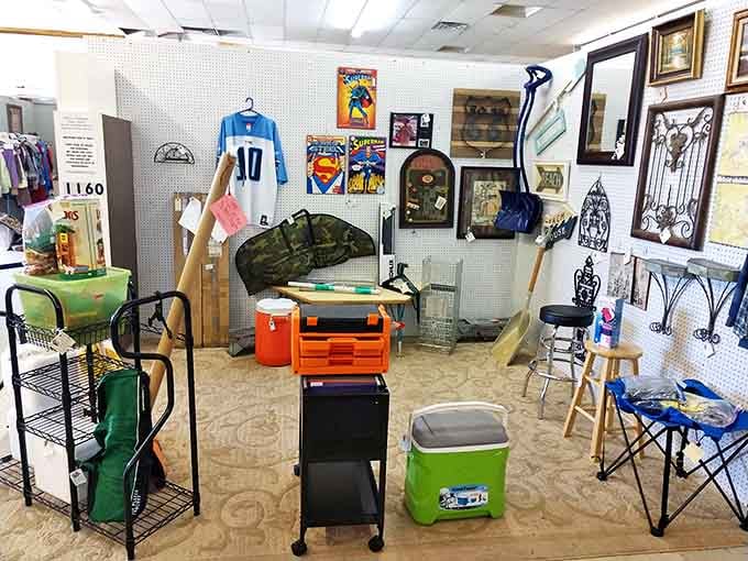 Superman comics meet sports memorabilia in this booth where childhood heroes of all varieties stand ready for adoption.