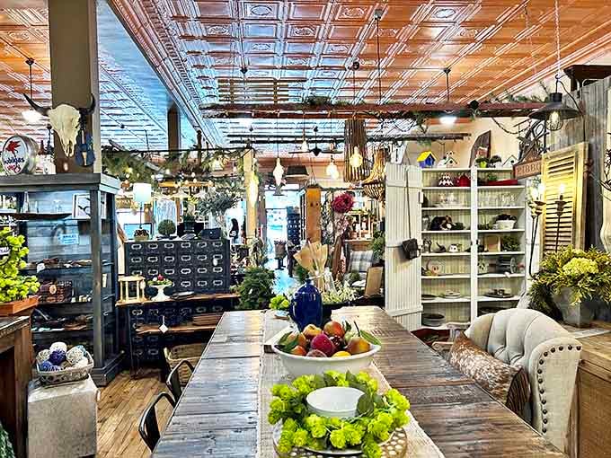 That pressed tin ceiling is so gorgeous, you'll spend your first five minutes just staring upward in architectural awe.