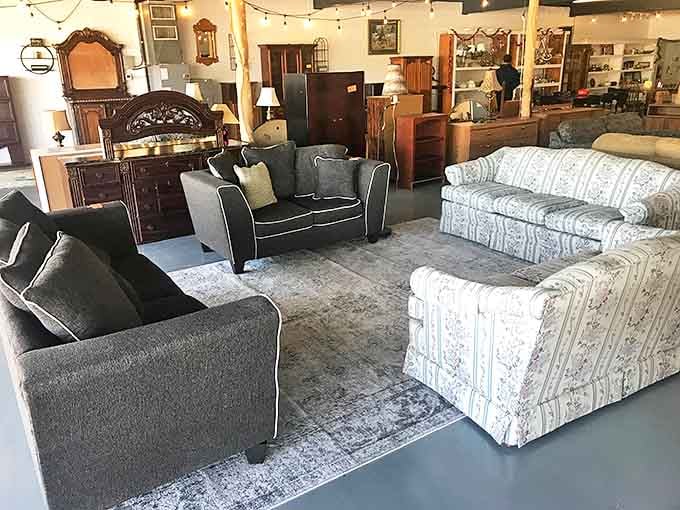 Living room vignettes that tell stories. Each furniture grouping seems to whisper tales of its past life while inviting you to imagine its future in your home.