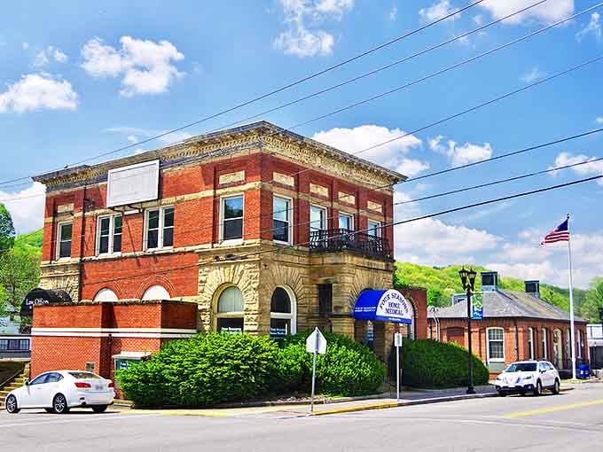This stunning historic building, with its limestone base and ornate brick detailing, stands as testament to Bluefield's prosperous past.