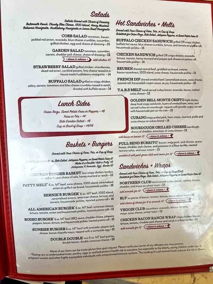 The menu at Bernie's reads like a love letter to American comfort food classics, with each description more mouthwatering than the last.