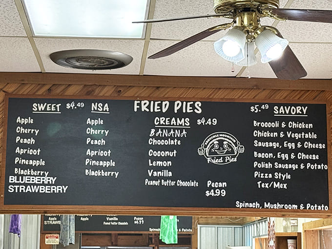The menu board reads like a love letter to pastry possibilities. Sweet or savory? Why not both? Life's too short for pie regrets.