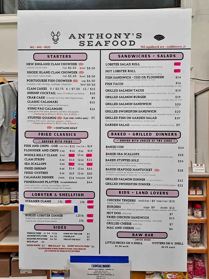 The menu board &ndash; a sacred text of seafood possibilities that has caused more delicious indecision than any document in Rhode Island.