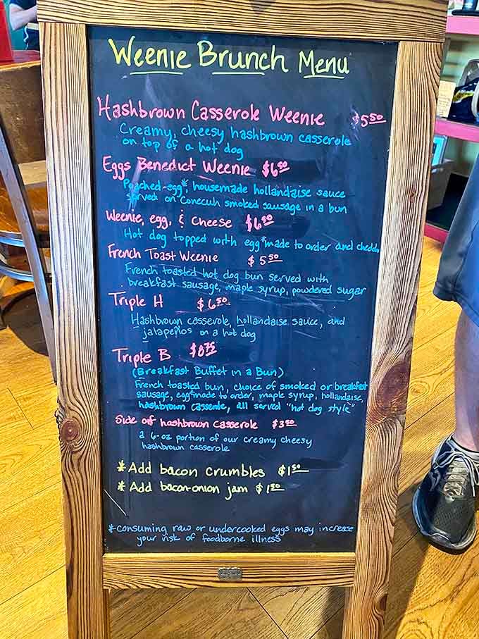 The Weenie Brunch Menu proves that hot dogs aren't just for lunch anymore. That Hashbrown Casserole Weenie is calling my name!