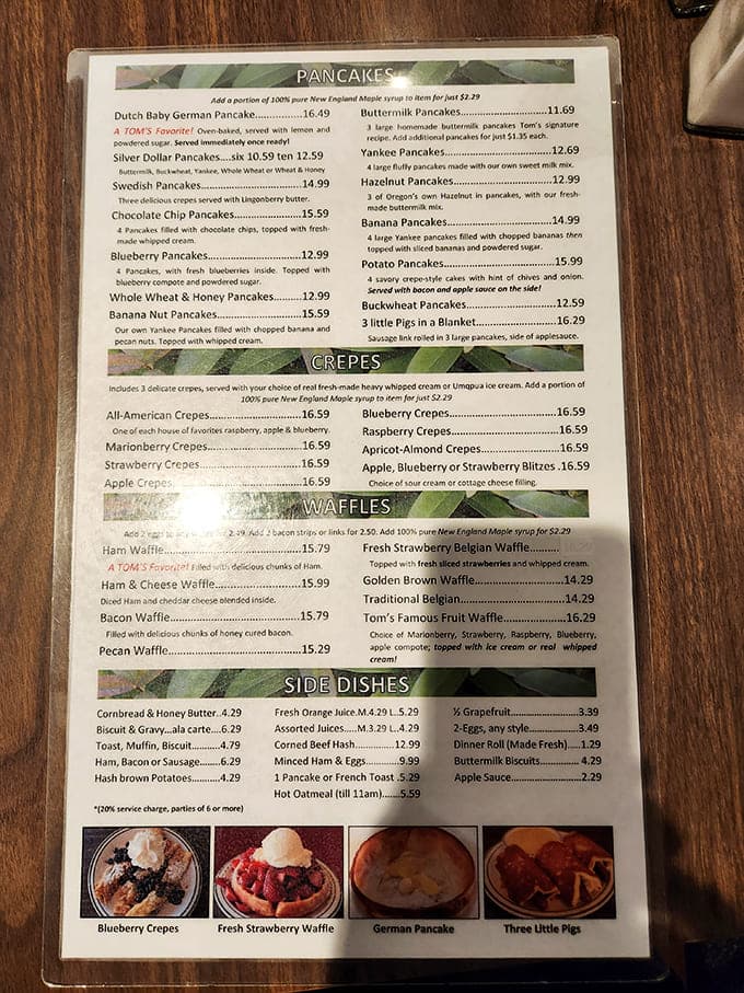 The menu at Tom's reads like a love letter to breakfast, where indecision isn't a bug&mdash;it's a feature.