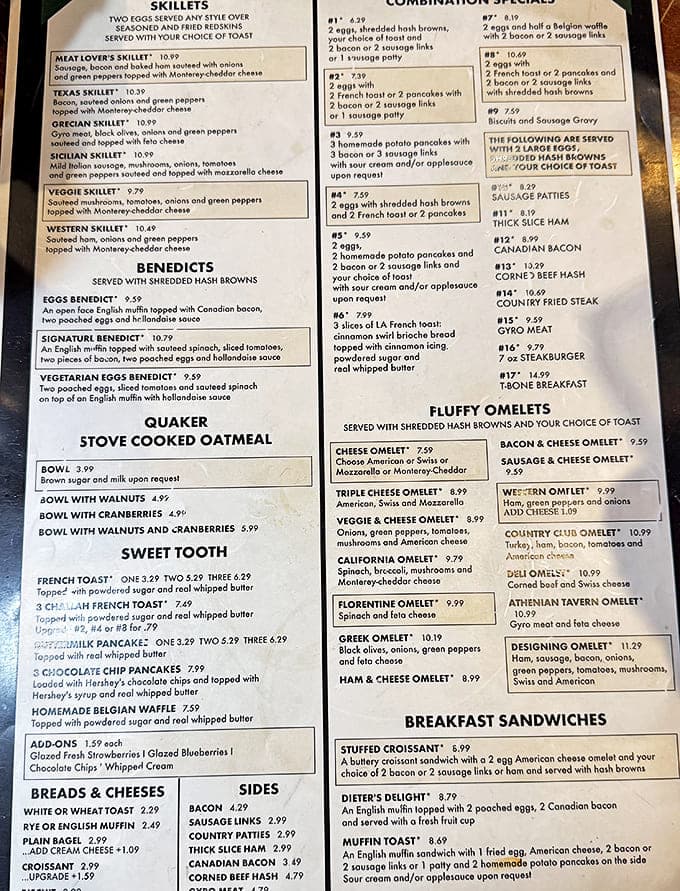 A menu so extensive it could double as light reading material. Breakfast skillets and benedicts compete for your stomach's attention like Olympic athletes.