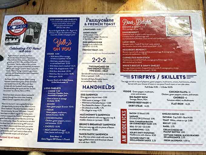 This menu isn't just a list of food&mdash;it's a roadmap to happiness with "Pannycakes" that would make your grandmother both proud and jealous.