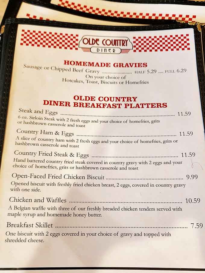 This menu isn't just a list of food &ndash; it's a roadmap to happiness. The "Homemade Gravies" section alone deserves its own ZIP code.