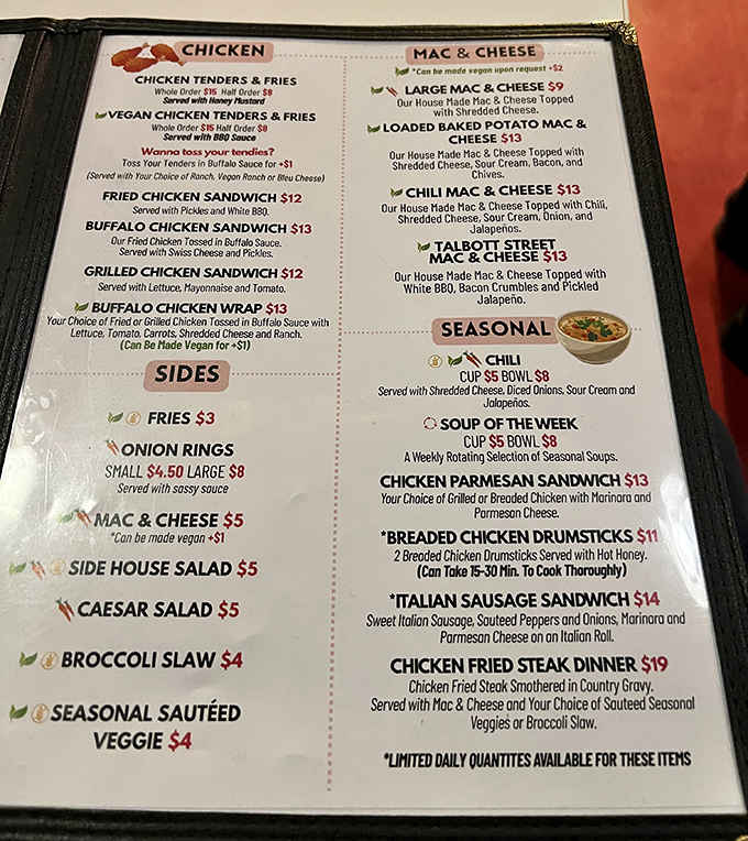 The menu reads like a comfort food love letter, with options that make decision-making the hardest part of your visit.