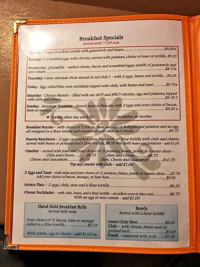 This menu isn't just a list of dishes&mdash;it's a roadmap to happiness. Daily breakfast specials under $10 feel like finding money in your pocket.