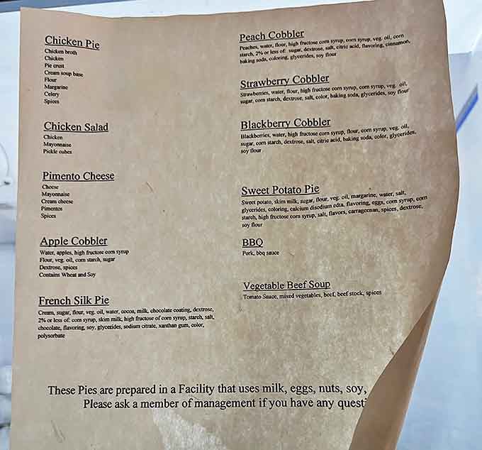 This menu reads like a love letter to Southern comfort food, with each ingredient listed as if to say, "Nothing to hide here, just real food done right."