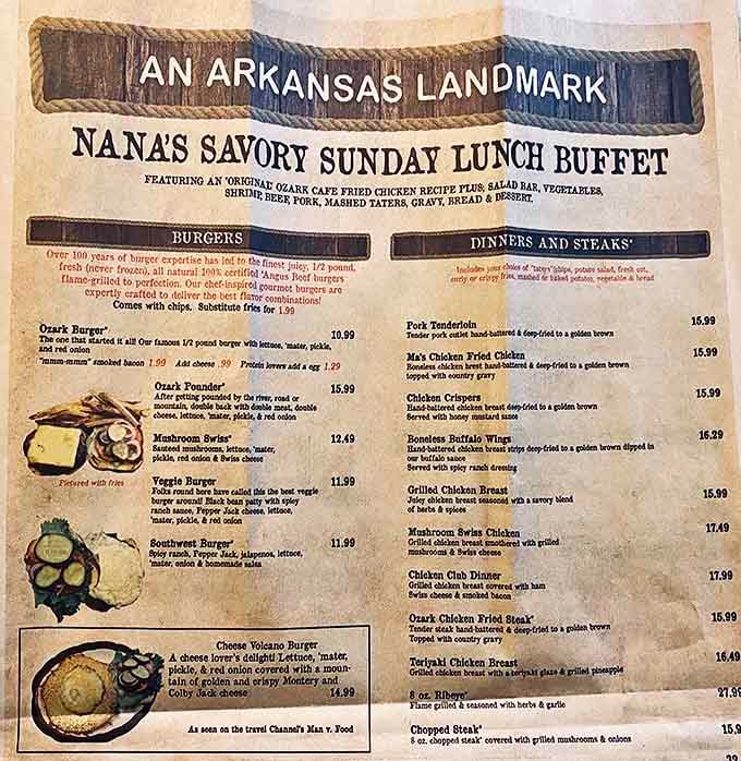 This menu isn't just a list of food—it's a historical document of American comfort cuisine. "Nana's Savory Sunday Lunch Buffet" sounds like a religious experience.