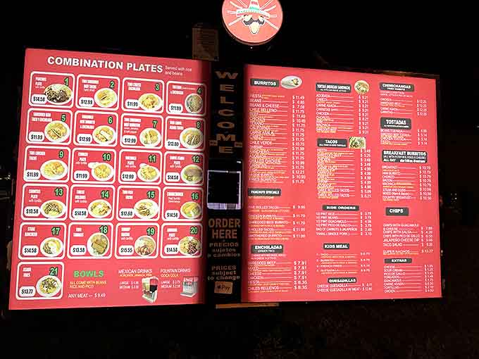 This menu board isn't just a list&mdash;it's a roadmap to happiness. Each number represents a potential life-changing experience wrapped in a tortilla.