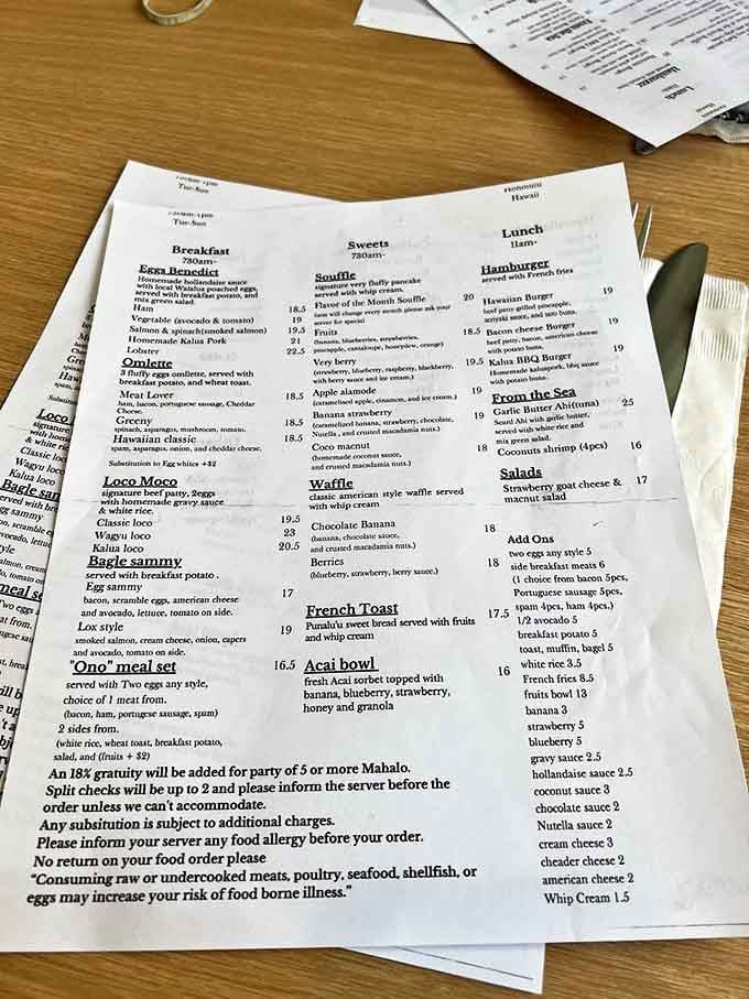 This menu reads like a love letter to breakfast &ndash; notice the souffle pancakes section that's about to change your morning expectations forever.