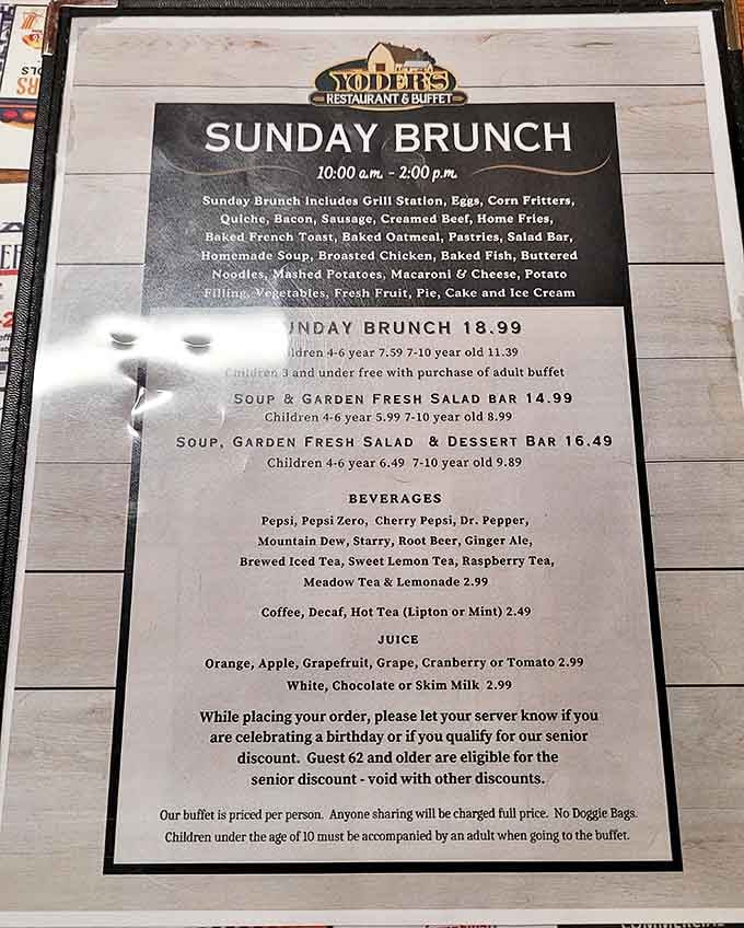 This menu isn't just a list&mdash;it's a roadmap to comfort food nirvana, with Sunday Brunch being the promised land.