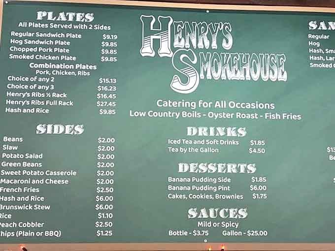 The menu board at Henry's speaks the universal language of barbecue&mdash;straightforward options that promise satisfaction without pretension.