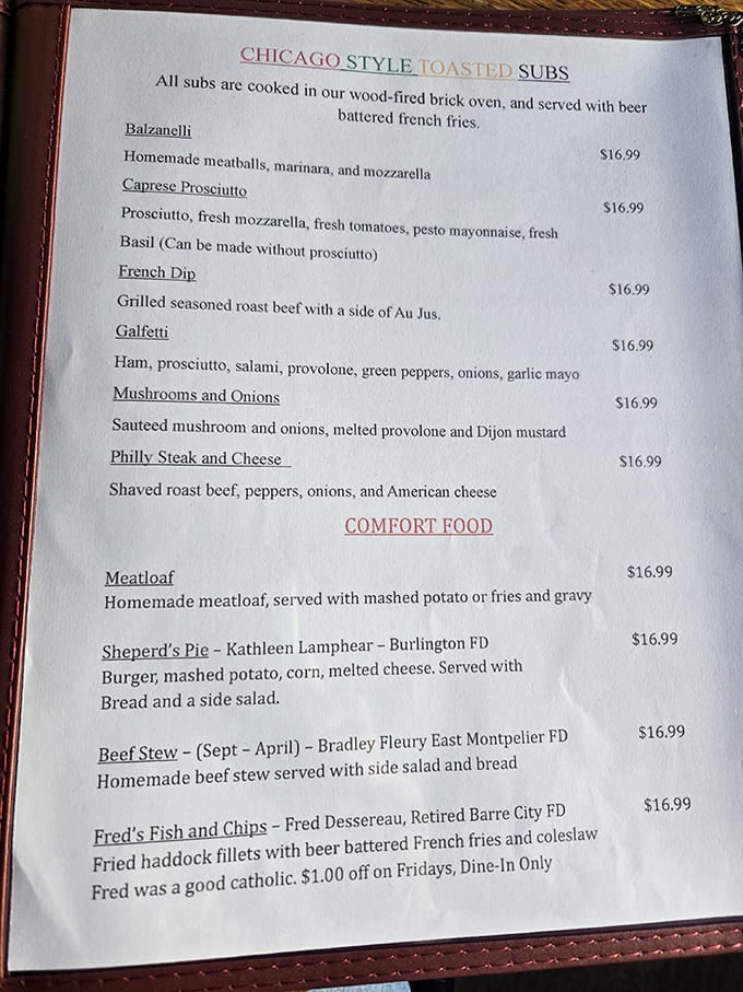 The menu reads like a love letter to comfort food, with dishes named after local firefighters &ndash; a tasty tribute to community heroes.