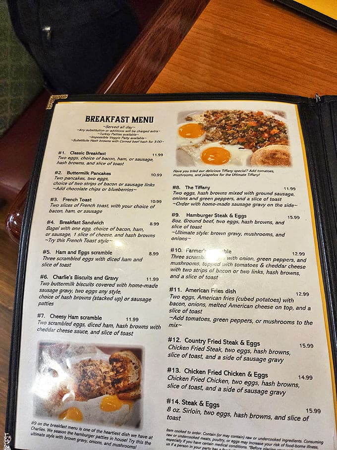 A breakfast menu that doesn't need fancy fonts or pretentious descriptions&mdash;just honest food that makes mornings worth facing.