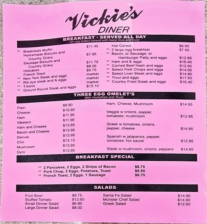 The pink menu &ndash; a roadmap to happiness printed on paper the color of Pepto-Bismol, which you might need after ordering everything that catches your eye.