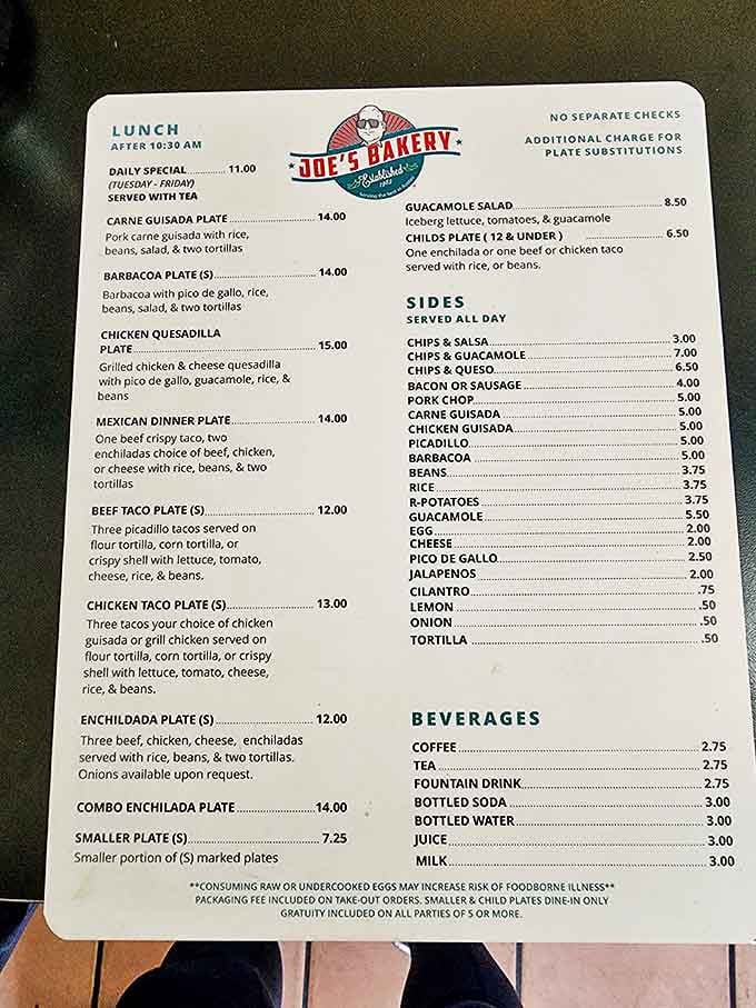 A menu that reads like a love letter to Tex-Mex breakfast traditions. No fancy descriptions needed when the food speaks this eloquently.