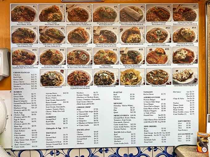 The wall-mounted menu is a delicious museum exhibition where everything is available for consumption. Decision paralysis has never been so rewarding.